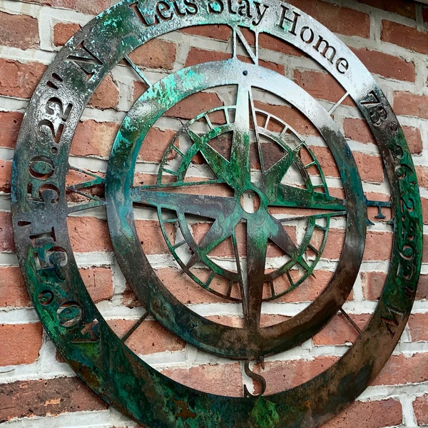 Personalized Compass Metal Sign - Custom Coordinates Sign - Nautical ...