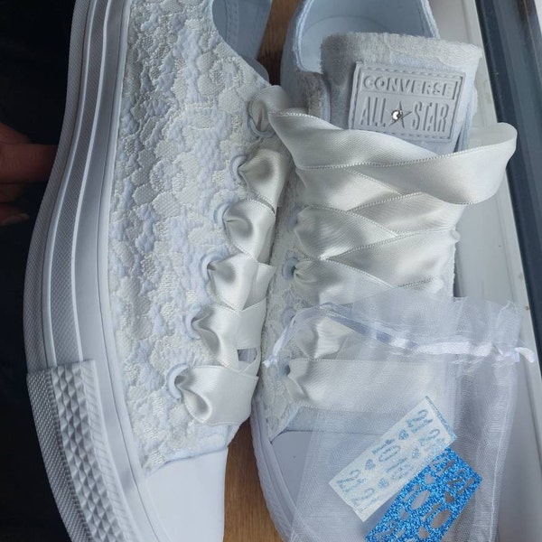 Ivory Lace Sneakers for Bride, Bridal Trainers, Low Top White ...