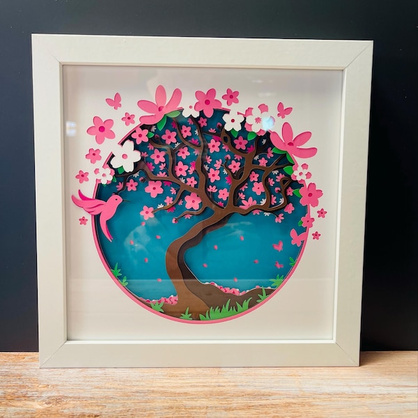 3D Cherry Blossom Shadow Box, Spring Shadow Box, Japanese Cherry Tree ...