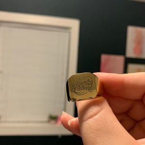 Custom Logo Laser Engraved Signet Ring Gold Silver Black - Etsy