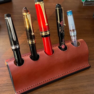 Fountain Pen Holder, Fountain Pen Stand, Leather Single Desk Pen Holder ...