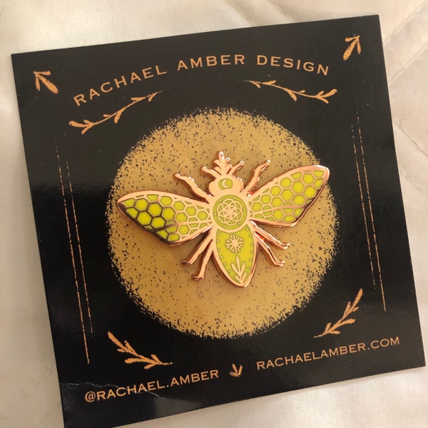 Honeybee Hard Enamel Pin / Protector Pollinator / Honeycomb Bee Copper ...