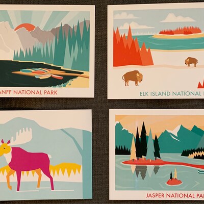 National Parks Postcards // Set of 4 4x6 Postcards of Alberta Parks by ...