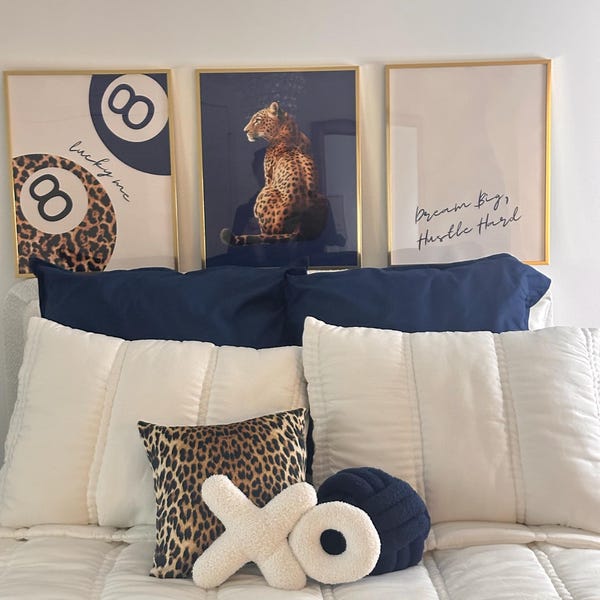 Set of 3 Leopard Wall Art Cheetah Print 8 Ball Lucky Me Trendy Wall ...