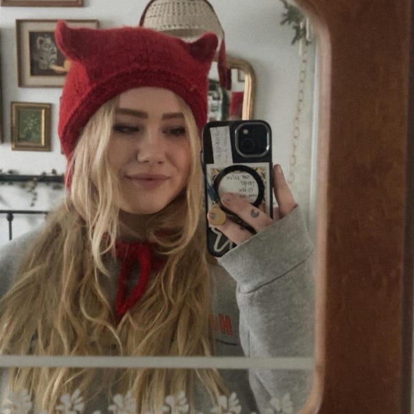 Devil Bonnet, Red Knit Cat Bonnet, Cat Ears Hat, Mohair Knit Adult ...