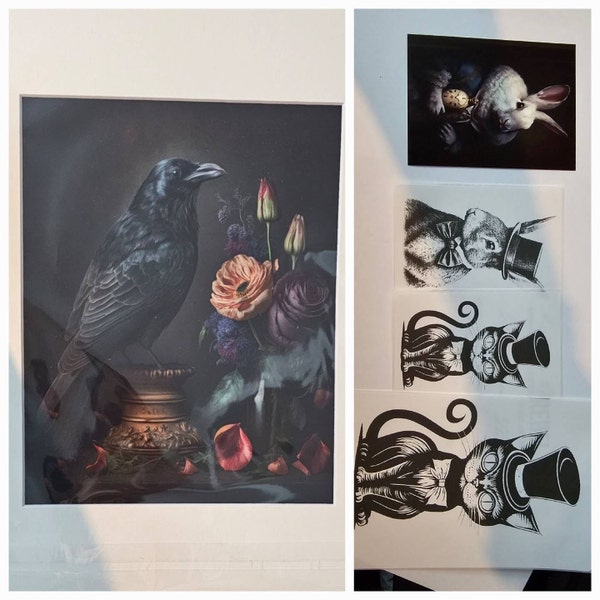 Black Raven Still Life Painting | Crow Perched With Floral, Black Bird ...