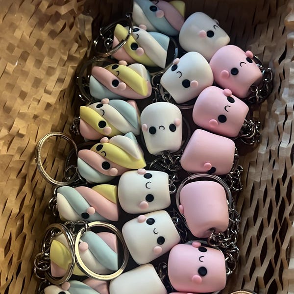 Cute Rainbow Marshmallow Keyring, Kawaii Keychain, Handmade, Novelty ...