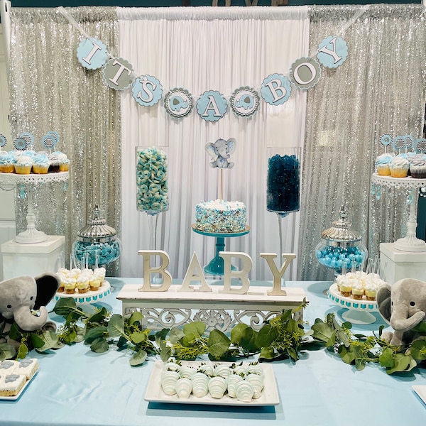 Blue Elephant Baby Boy Shower Decoration, Elephant Personalized Name ...