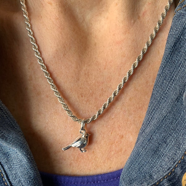 Robin Necklace or Robin Pendant,this Sterling Silver Bird Necklace is a ...