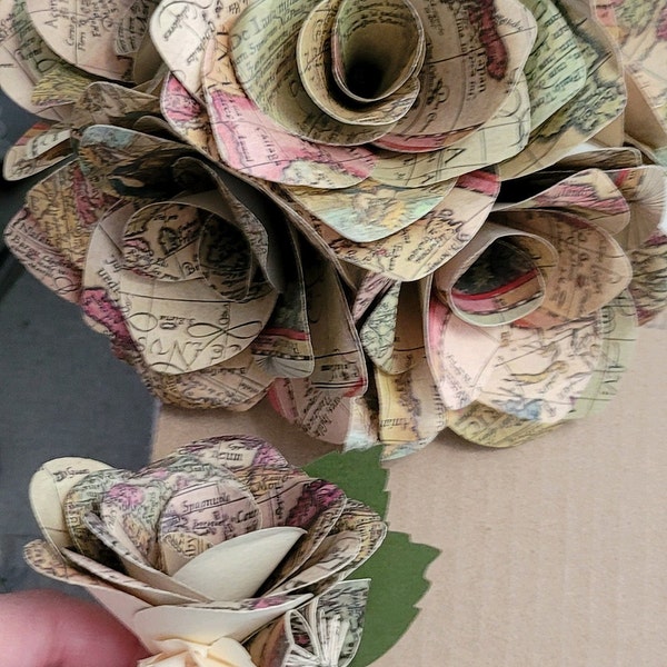 Six Antique Map Paper Roses. Handmade Bouquet. Anniversary, Birthday ...