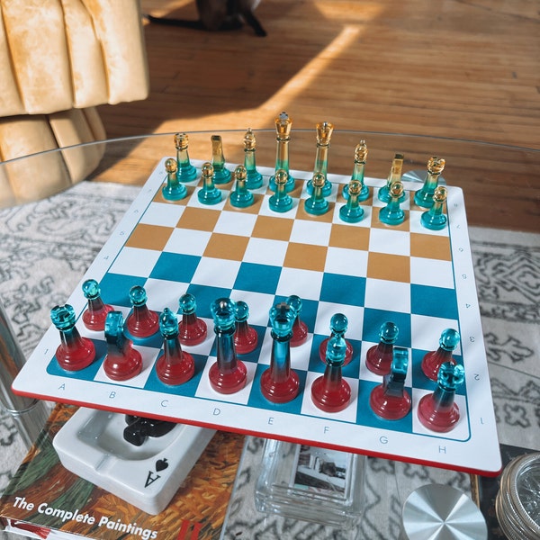 Handmade Chess Set, Resin Chess Pieces, Colorful - Helio Chess Set ...