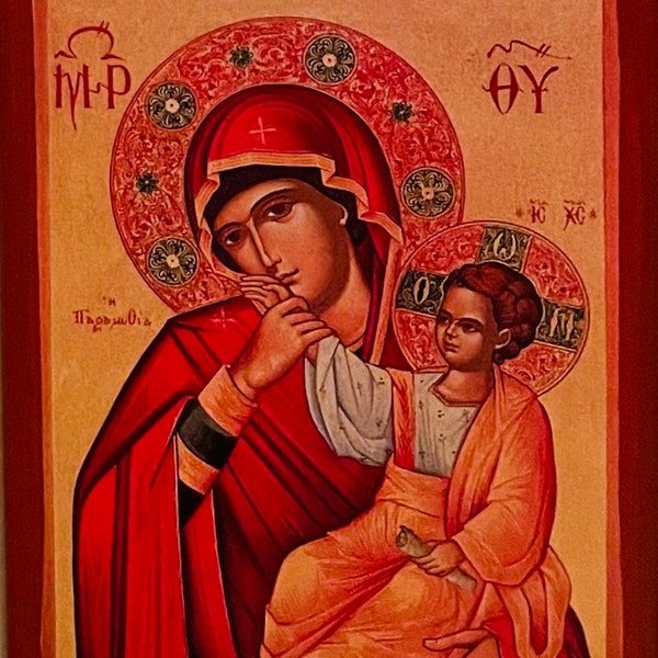 Virgin Mary Icon Panagia Paramythia, Handmade Greek Orthodox Icon ...