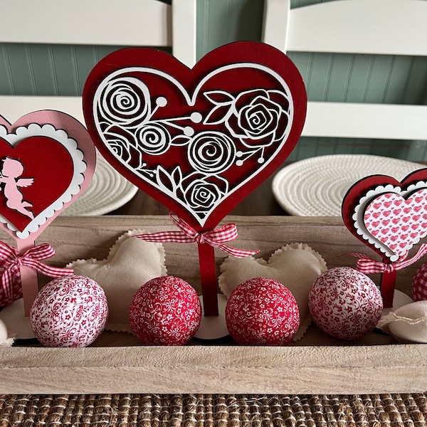 Standing Hearts Valentine's Day Decor, Laser Cut Hand Painted ...