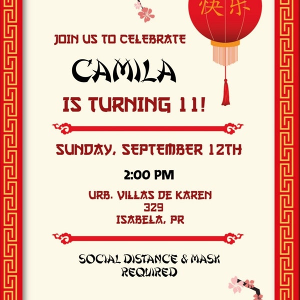 Chinese Birthday Invitation Restaurant Lanterns Blossom Tree INSTANT ...