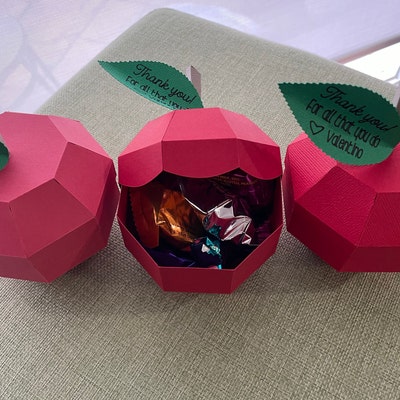 Apple Box Template SVG With Scalloped Lid, 3D Apple SVG, Apple Favor ...