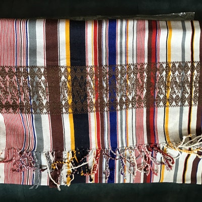 Mexican Rebozo Shawl With Black Fringes Embroidered With Pure Cotton ...