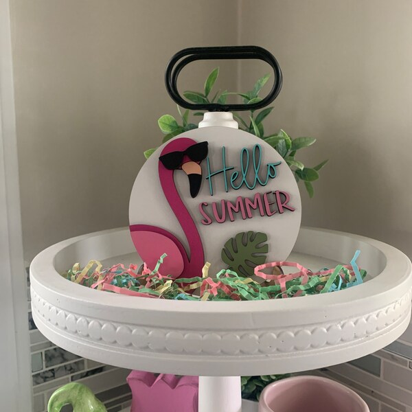 Hello Summer Table Sign / Shelf Sitter / Tiered Tray Decor / Wooden 3D ...