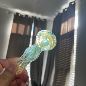 Yellow and Blue Fumed Glass Pipe Handmade Unique Golden Heady - Etsy