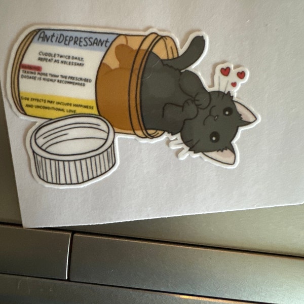 Cute Cat Antidepressant Vinyl Sticker, Vinyl Decal Sticker for Laptops ...