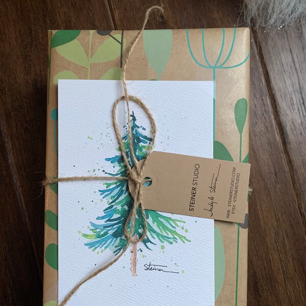 Watercolor evergreen Trees Note Card Assortment Pack 6 Cards, 6 ...