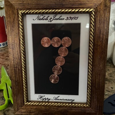 Copper Coin 7 Year Anniversary Gift Framed Straight Line - Etsy