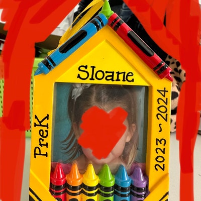 Crayon Picture Frame School Grades Personalized Christmas Ornament-prek ...