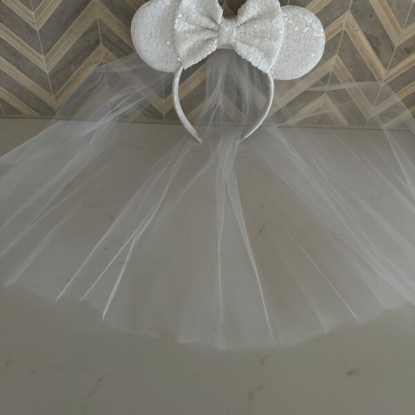 Bride Minnie Ears, Bride Mickey Ears With Veil , Rose Gold Bride Ears ...