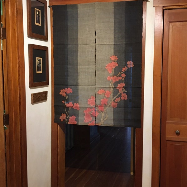 Japanese Style Noren Curtain Natural Handwoven Linen Natural Dyed Brown ...
