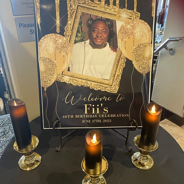 Black and Gold Photo Welcome Sign, Dripping Gold Poster, Black and Gold ...