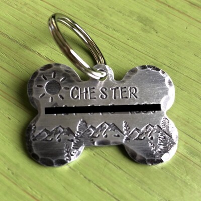 Rustic Dog ID Tag Hand Stamped Personalized Dog Bone ID Dog Name Tag ...