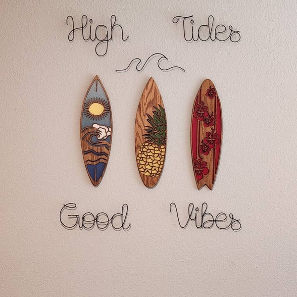 High Tides Good Vibes Sign, Wave Wall Art, Beach Wall Decor, Surf Decor ...
