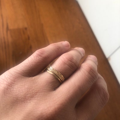 Thin Gold Stacking Rings, Set of 4 Dainty Stack Rings 2 Hammered Stack ...