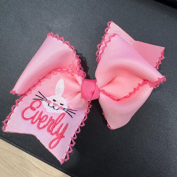 Bunny Hairbow - Embroidered Bow for Spring - Easter Bows for Babies ...