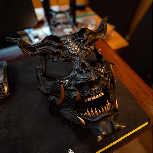 Wooden Style Samurai Mask, Hannya Mask, Oni Mask, Warrior Mask ...