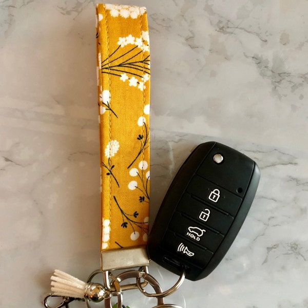 Gold Floral Wristlet Keychain, Yellow Key Fob Wristlet, Keychain ...