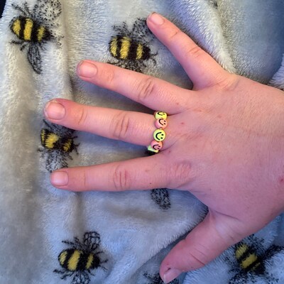 Adjustable Smiley Beaded Rings Stackable Y2K Smiley Face Wire Rings - Etsy