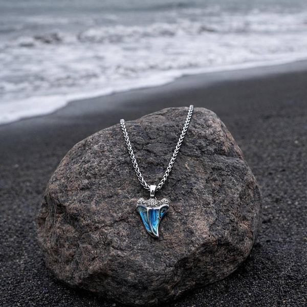 Sterling Silver Shark Tooth With Abalone Inlay Pendant - Etsy