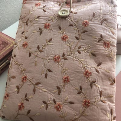 Linen Roses Book Sleeve, Embroidery Book Cover, Linen Flower Book Pouch ...