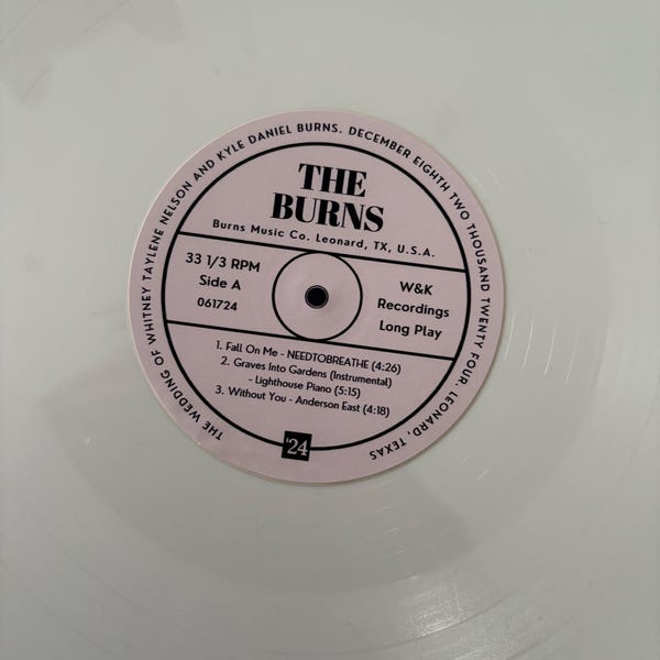 Custom Label for 12 Inch Vinyl Record, Bold Text Personalized Matte ...