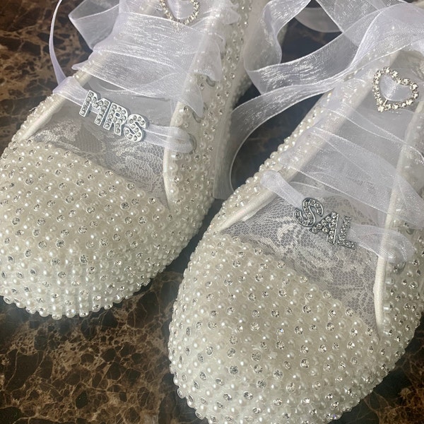 Wedding Shoes for Bride White Color Diamond and Pearl Plated Original ...