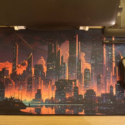 Futuristic City Desk Mat, Sci-fi Aesthetic, Vaporwave & Synthwave Desk ...