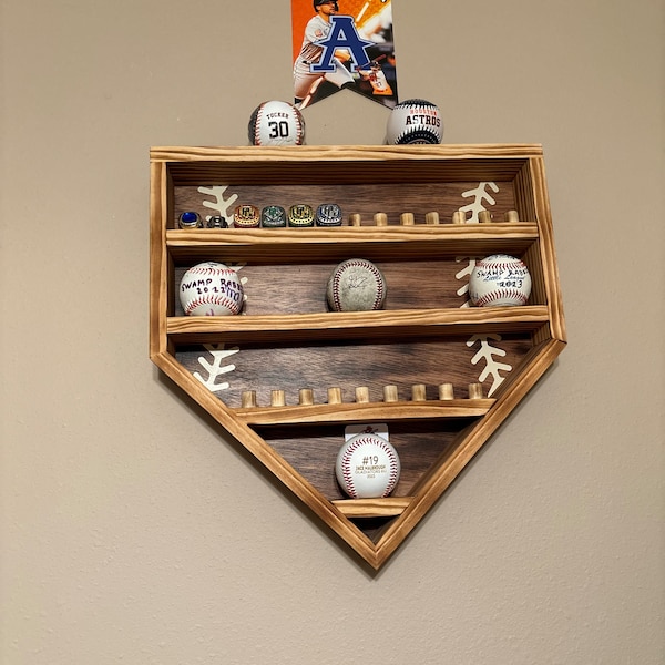 Rustic Baseball and Ring Display - Holds 22 Rings/medals and 11 ...
