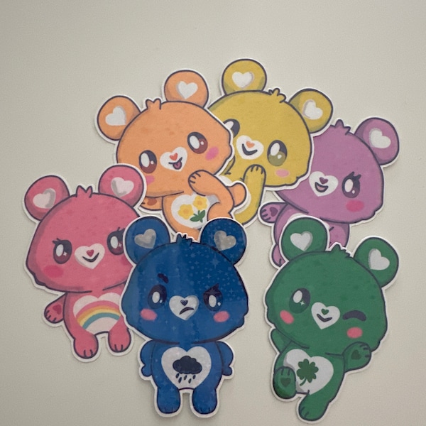 Cute Kawaii Chibi Style Nostalgic Caring Bears Sparkling Sticker/decal ...