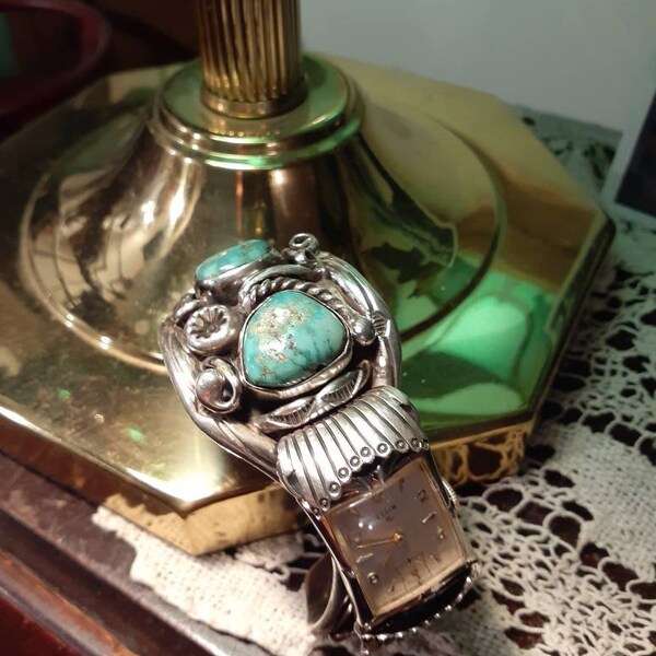 Navajo Chip Inlay Cuff Bracelet, Vintage, Turquoise and Coral, Delvin ...