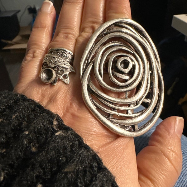 Large Silver Hypnotic Ring, Nature Leaf Ring, Cute Caretta Ring ...