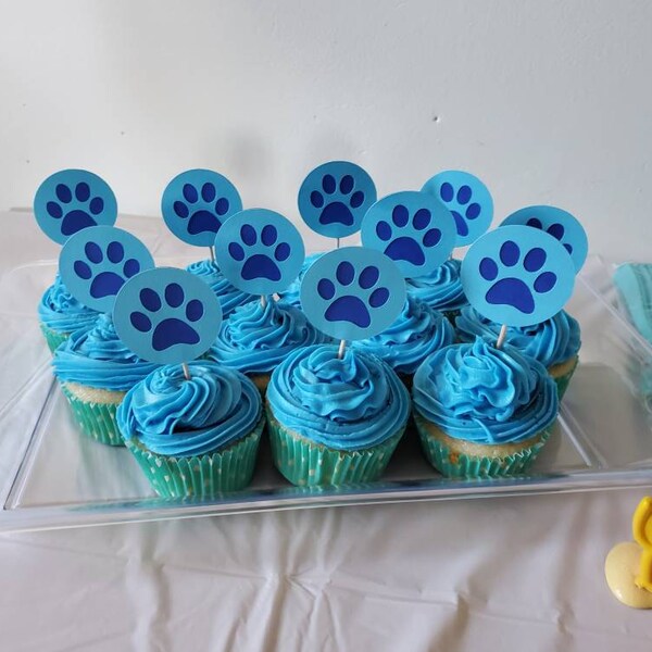 Blue Paw Print Birthday Cupcake Toppers 12 Count | Blues Party ...