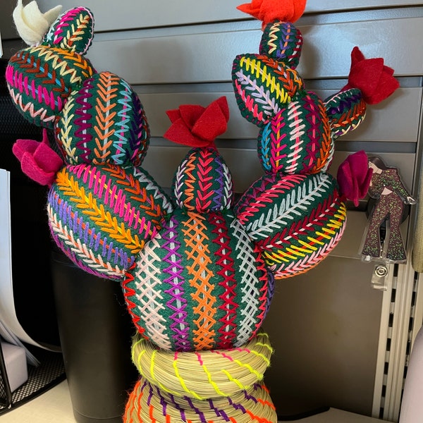 Handmade Cactus Basket | Hand Embroidered Mexican Nopal Home Decor ...