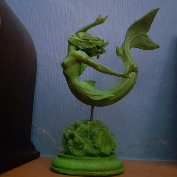 Mermaid Statue, Hand Painted Resin Sculpture, Jade Finish| Mythical ...