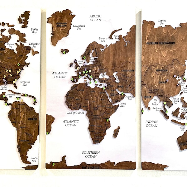 World Map Push Pin Wall Art With FREE Pins, Cork World Map Board ...