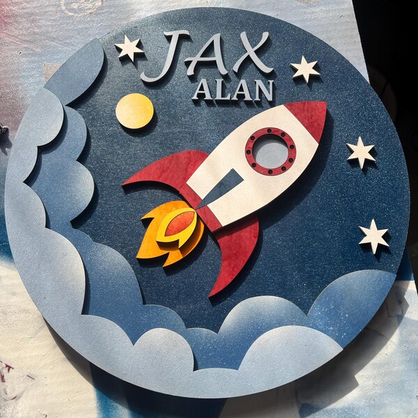 Rocket Baby Name Sign SVG. Laser Cut File for Glowforge, Space Star ...